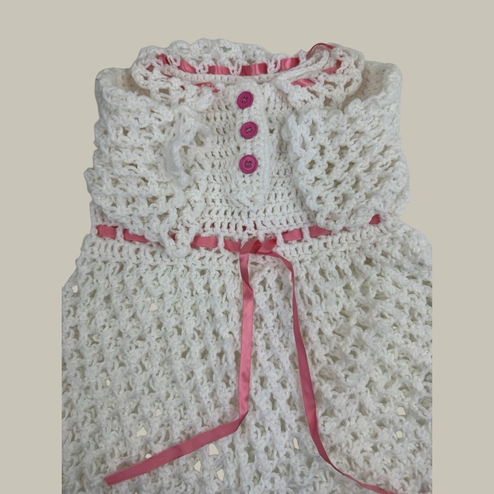 Handmade | Dresses | Handmade Crochet Baby Dress White Boho Cottagecore ...